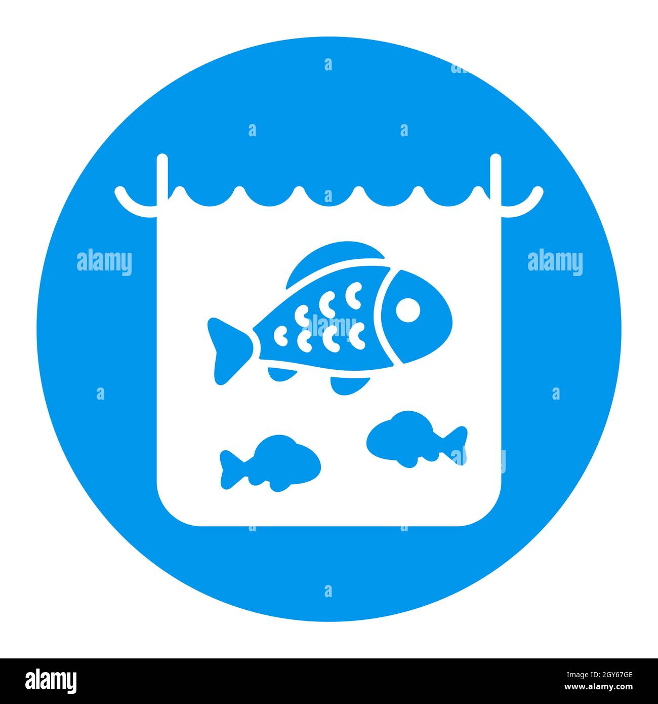 Fische in einem Teich oder Aquarium weiße Glyphe Symbol. Tierschild am ...