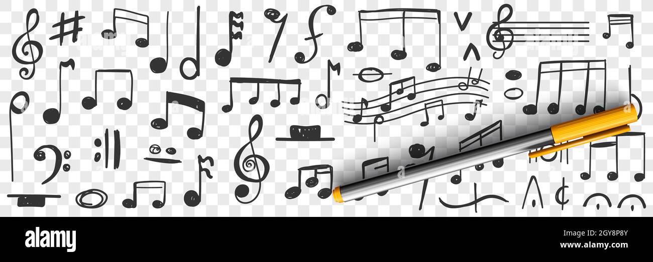 Noten Zeichnungen Doodle Set. Sammlung von handgezeichneten Notationen ... Noten Zeichnungen Doodle Set. Sammlung von handgezeichneten Notationen ...
