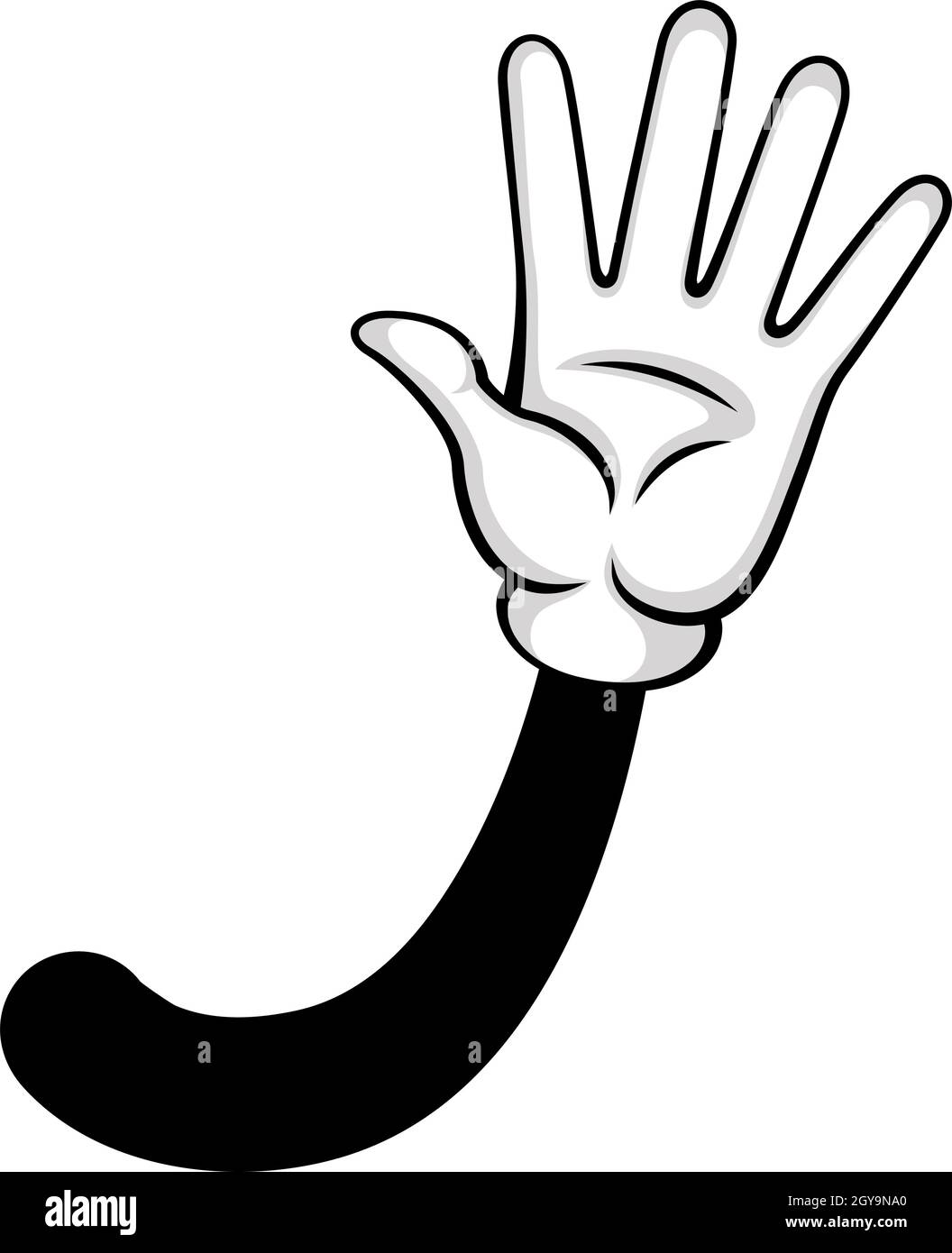 Wave Hand Cartoon, schwarz weiß Clip Art. Vektor skizzieren Grußgesten ...