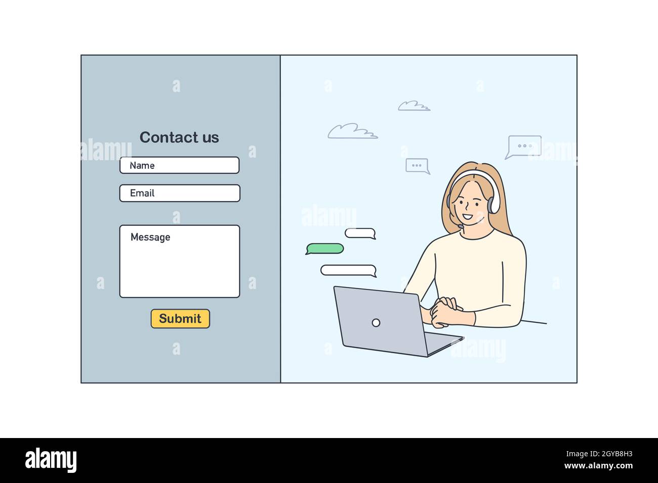 Kontaktieren Sie uns Template-Formular für Web-Design-Konzept. Junge ...