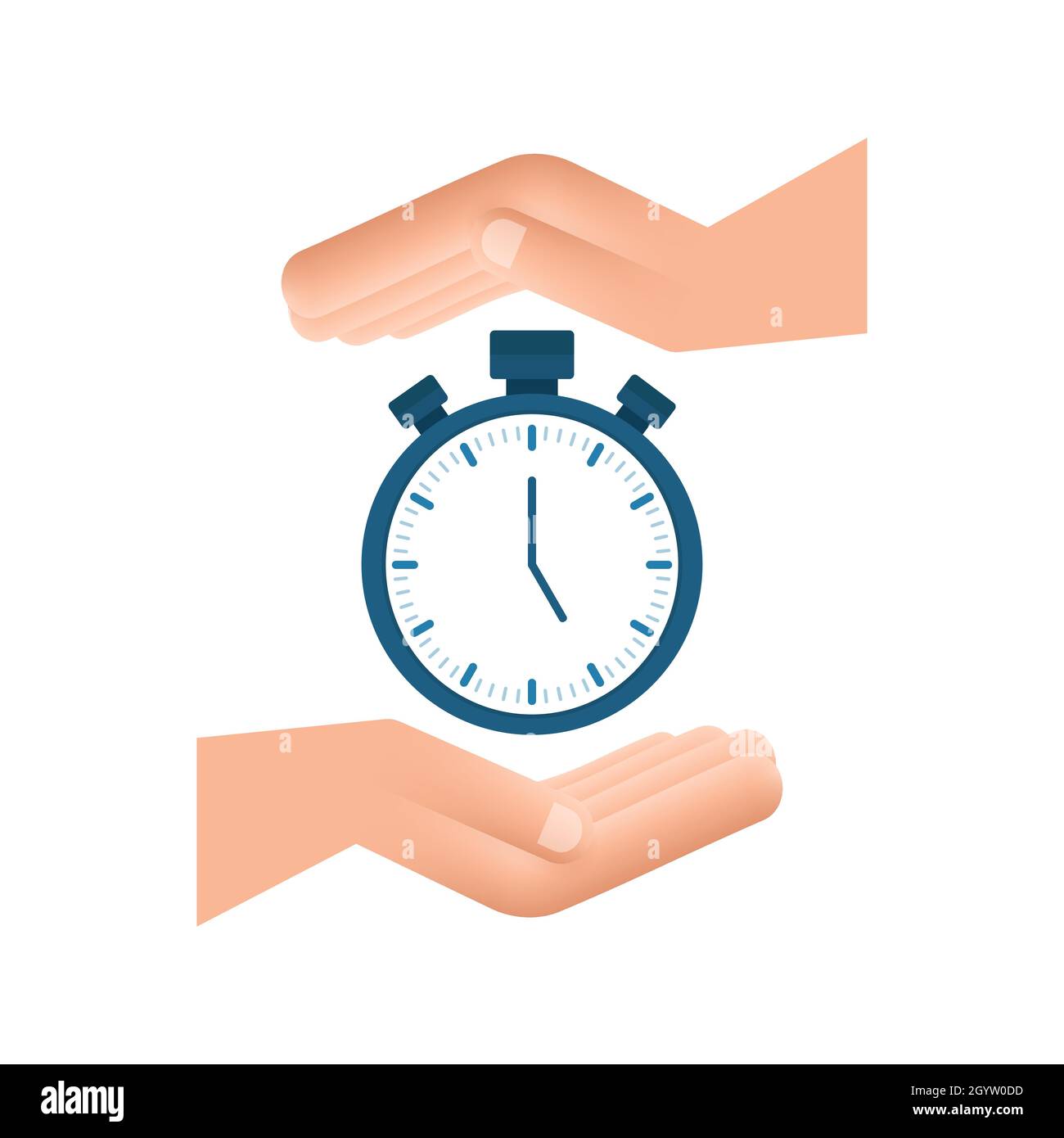 Timer in Händen auf weißem Hintergrund. Flaches Symbol mit Timer ...