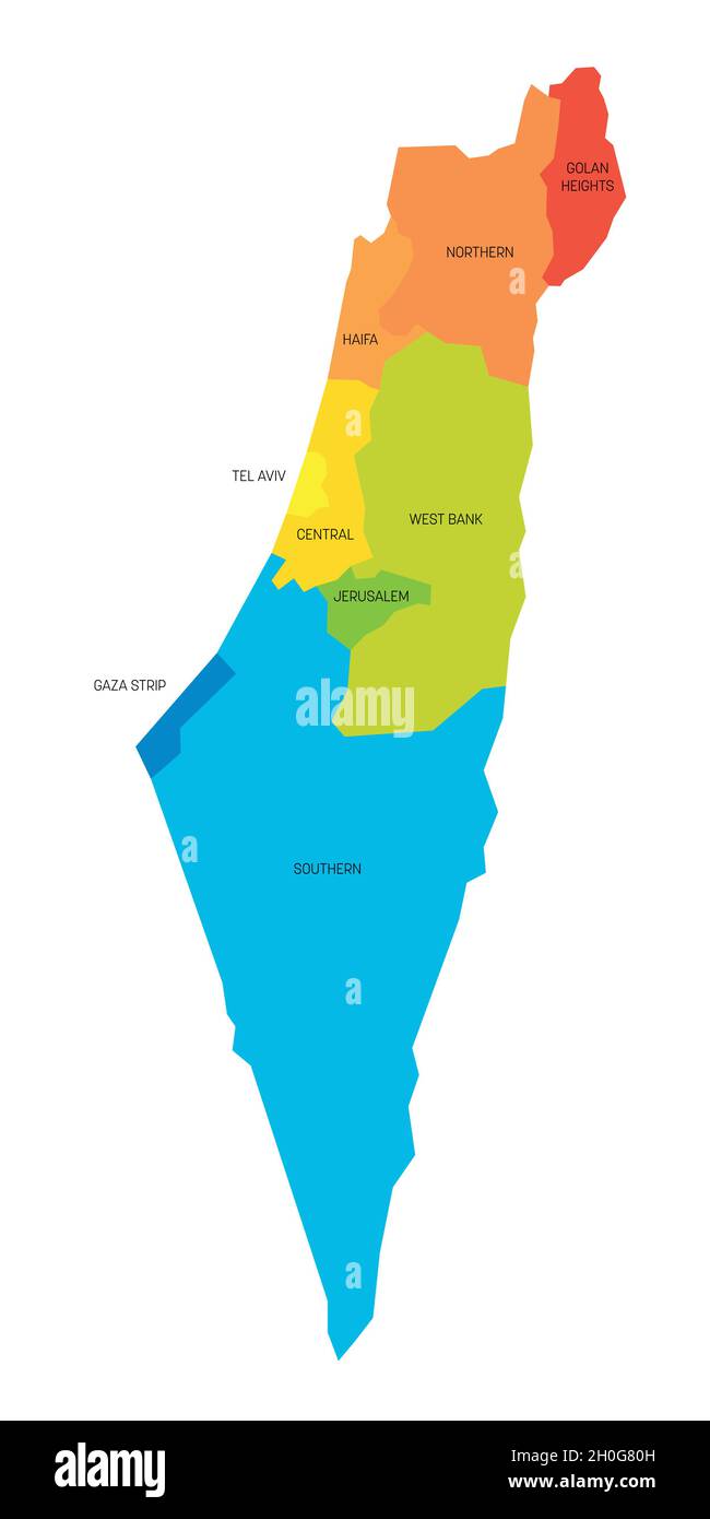 Bunte politische Landkarte von Israel. Verwaltungseinheiten - Bezirke und drei Sondergebiete ...