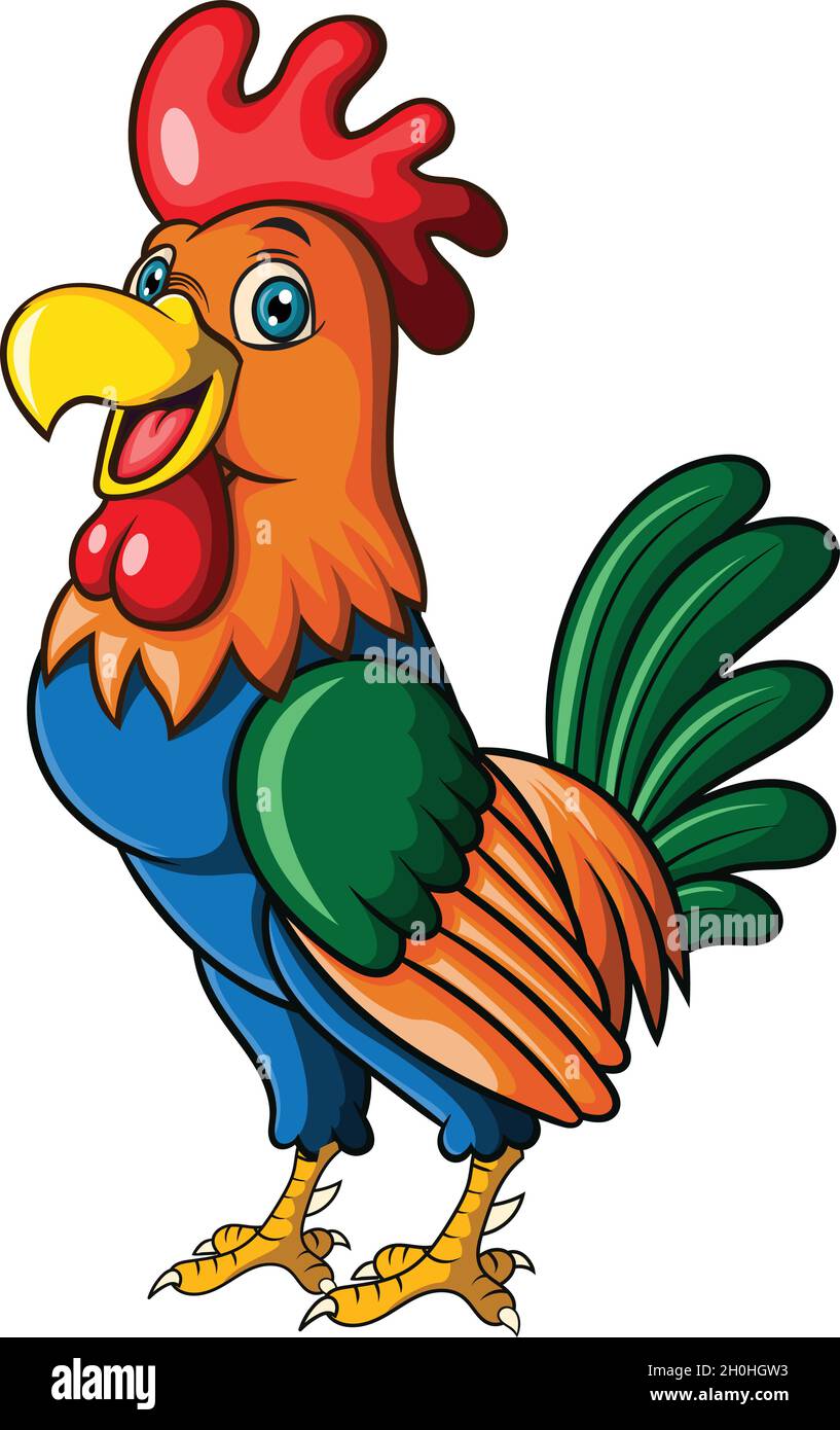 Cartoon lustige Hahn auf weißem Hintergrund Stock-Vektorgrafik - Alamy