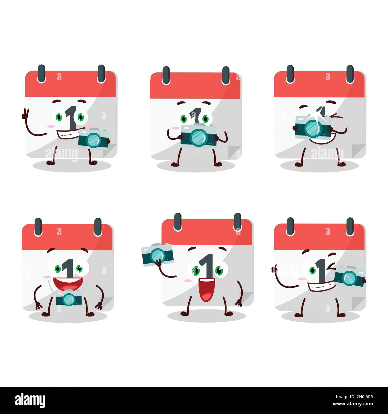Fotograf Beruf Emoticon mit 1. Kalender Zeichentrickfigur. Vektorgrafik ...