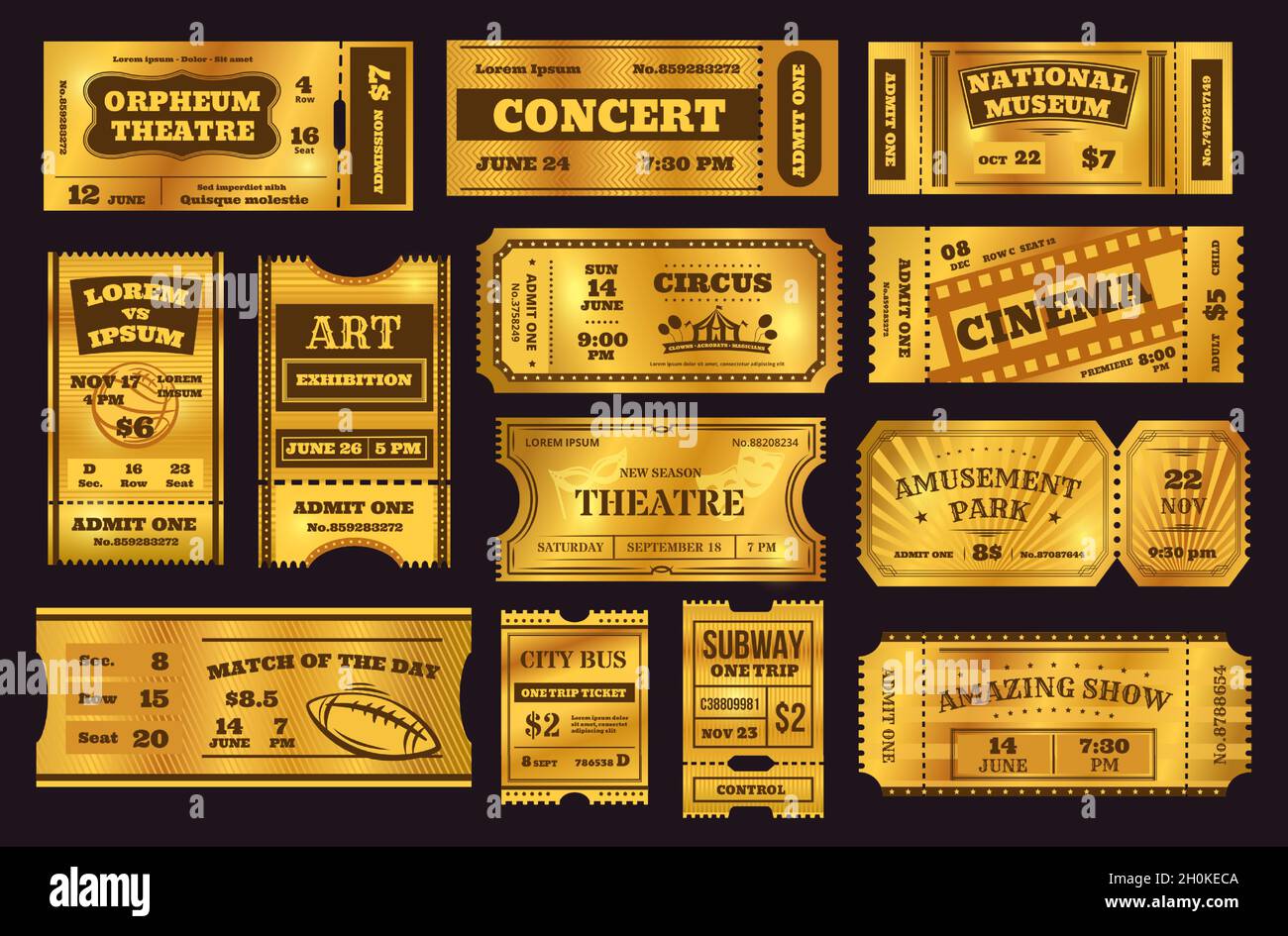 Goldene Tickets, alte Vintage-Coupons, Premium-Gold-Ticket. Gutschein ...