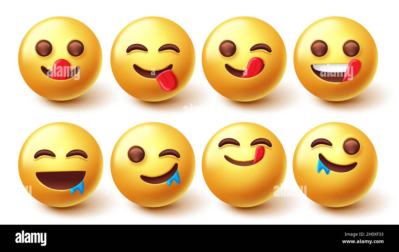 Emojis lecker Gesicht Zeichen Vektor-Set. Emoji 3d in Lecken und das ...