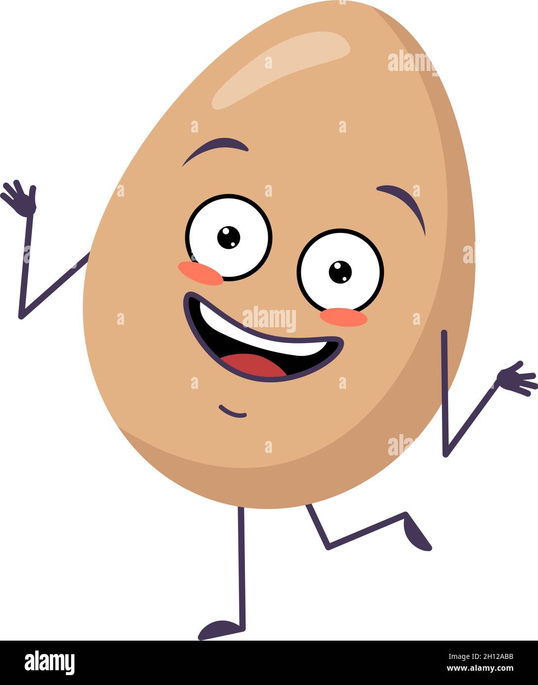 Niedliche Ei-Charakter fröhlich mit Emotionen tanzen, Gesicht, Arme und ...