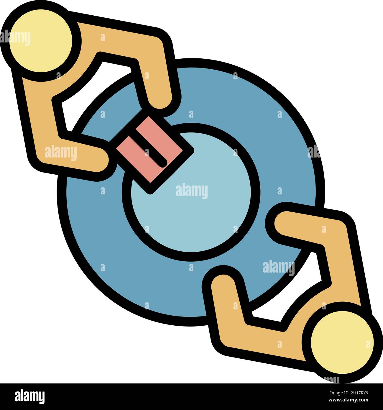 Zwei Personen am runden Tisch Icon. Skizzieren Sie zwei Personen an der ...