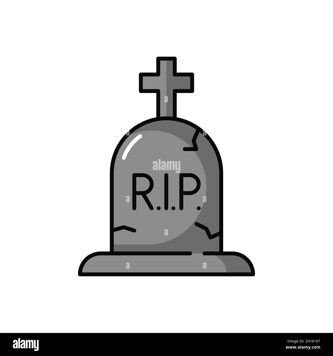 Grave, Grabstein und Kreuz RIP Inschrift Umriss Farblinie Symbol ...