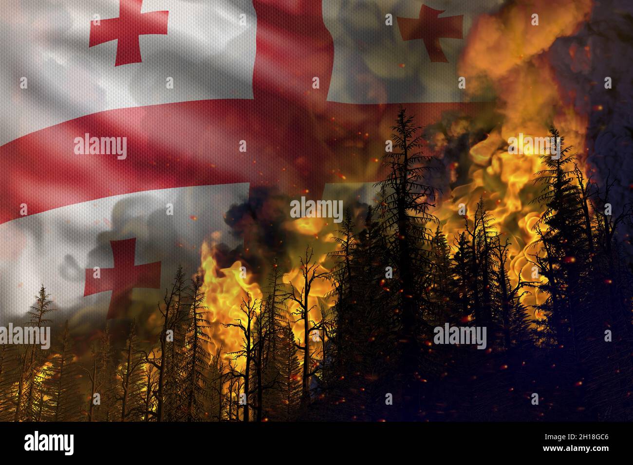 Waldbrandbekämpfungskonzept, Naturkatastrophe - schweres Feuer im Wald ...