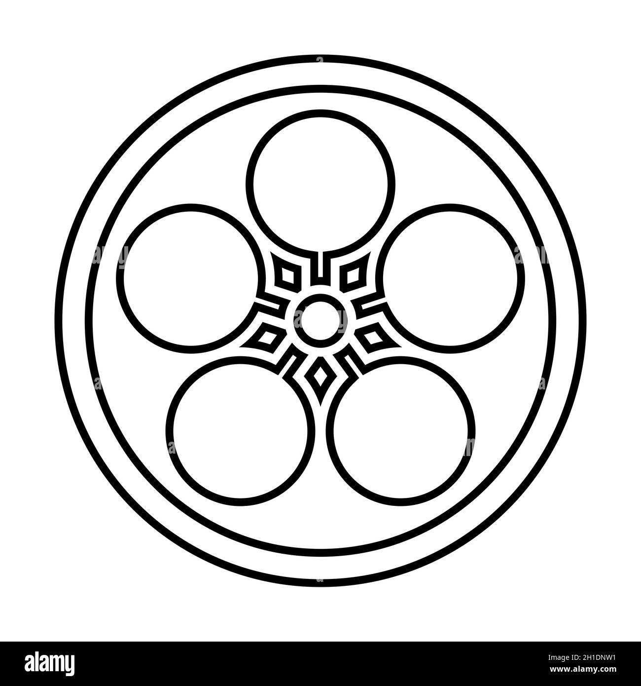 Symbol für Tenrikyo. Schwarzes lineares religiöses Symbol von Tenrikyo ...