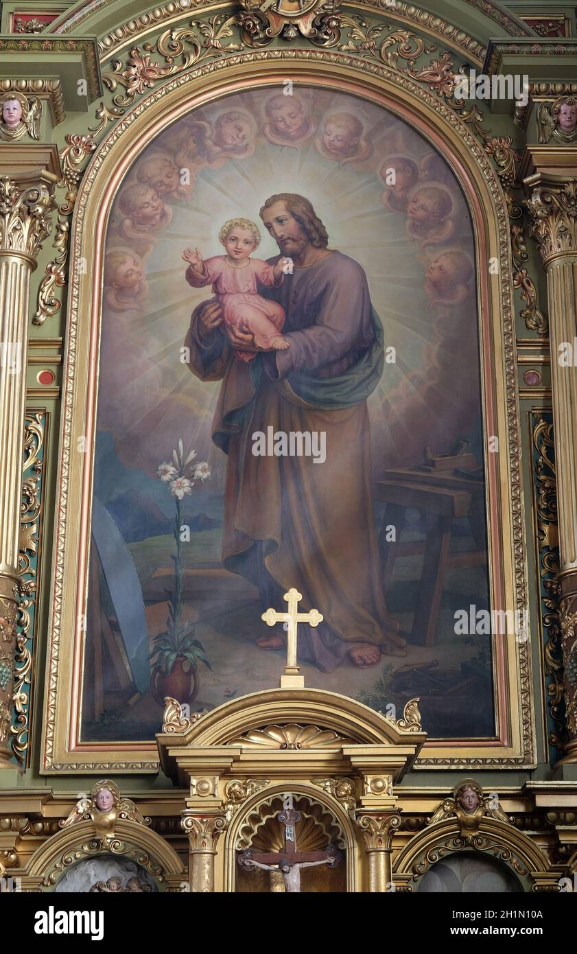 Der heilige Josef hält das Kind Jesus Altarbild in der Basilika des Heiligen Herzens Jesu in ...