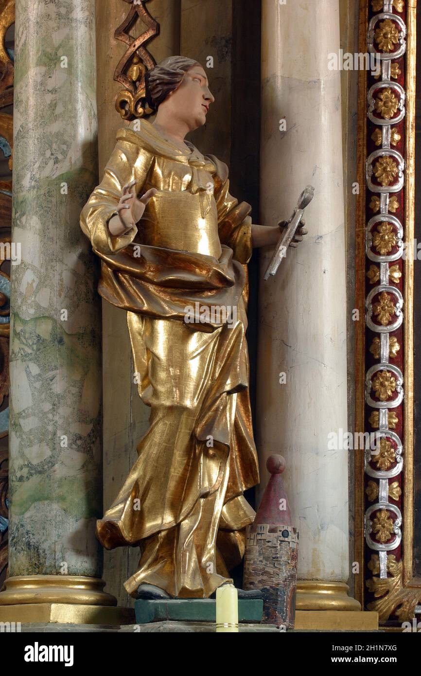 St. Apollonia, Statue auf dem Saint Elizabeth Altar in der Kirche der Heiligen Drei Könige in ...