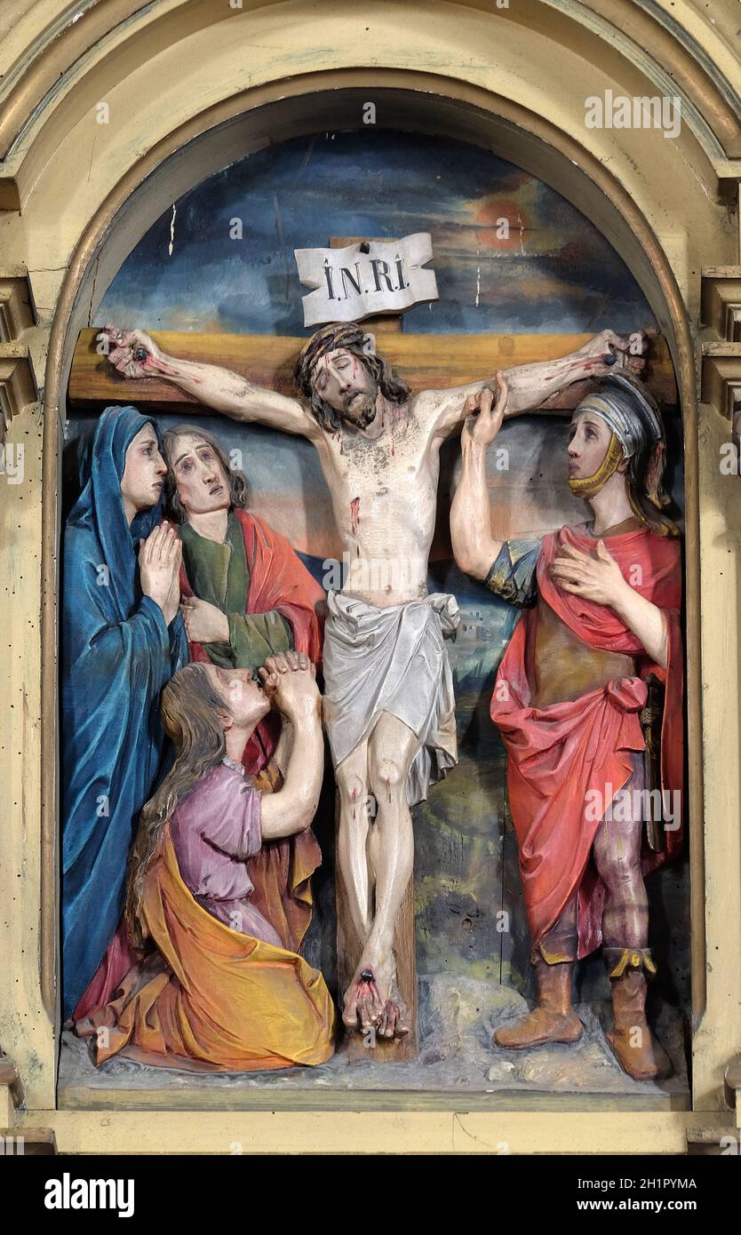12 Stationen des Kreuzes, Jesus stirbt am Kreuz, St. Johannes der Täufer Kirche in Zagreb ...