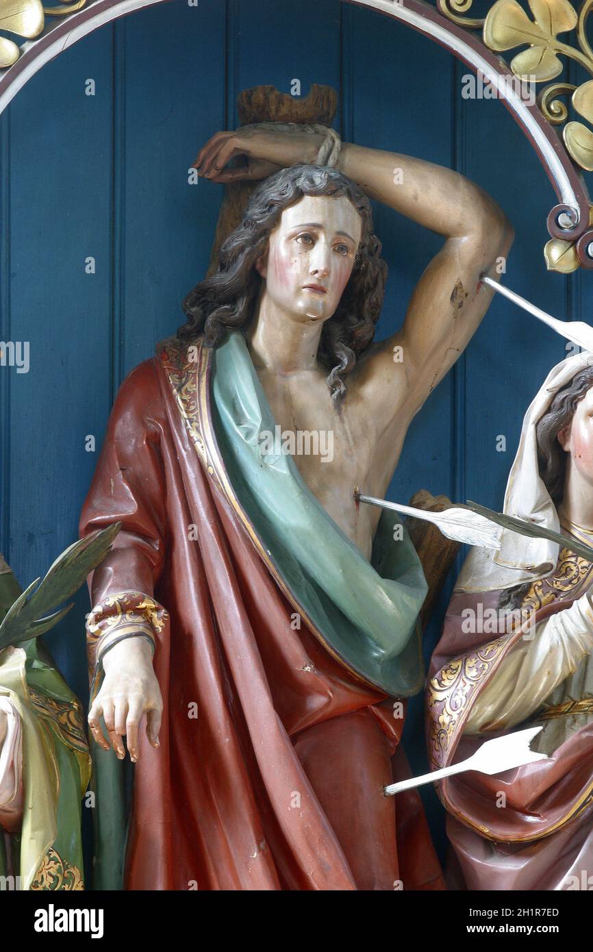 Hl. Sebastian, Statue auf dem Altar des hl. Fabian und Sebastian in der ...
