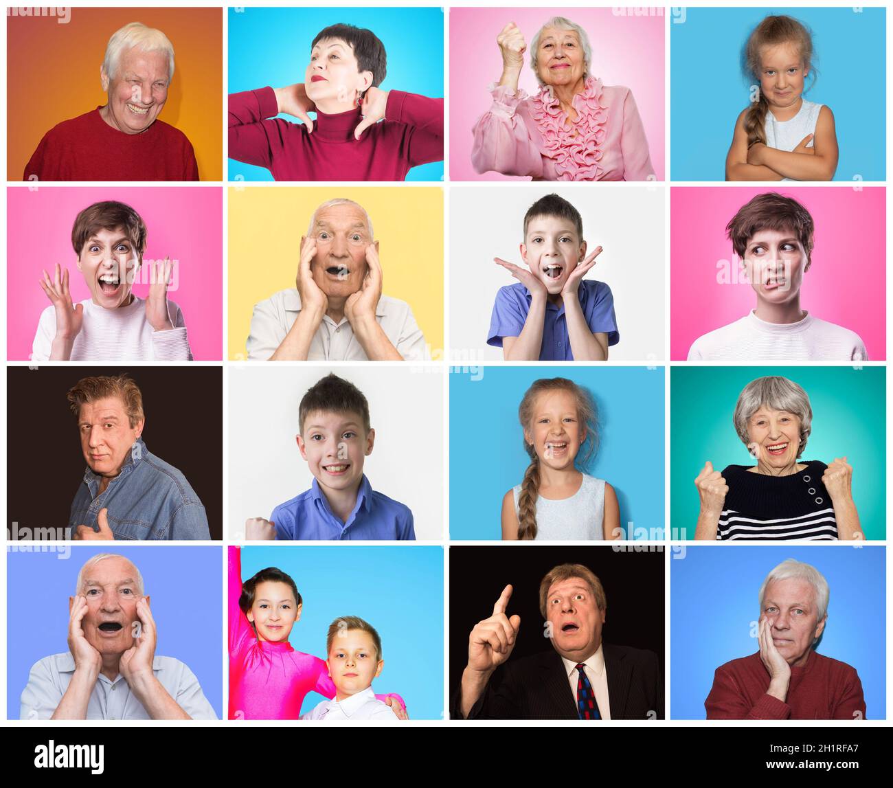 Verschiedene Menschen mit unterschiedlichen Emotionen. Collage aus ...