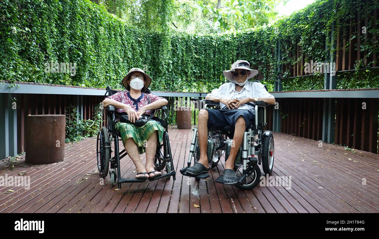 Ältere behinderte Person im Rollstuhl auf Reisen im Zug für den ...