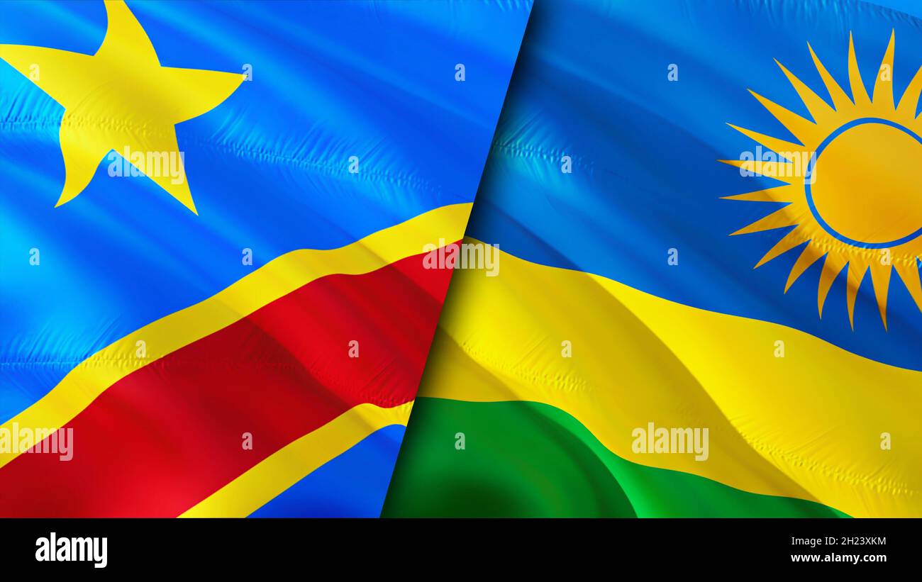FLAGGEN VON DR Kongo und Ruanda. 3D-Design mit winkender Flagge. Ruanda ...