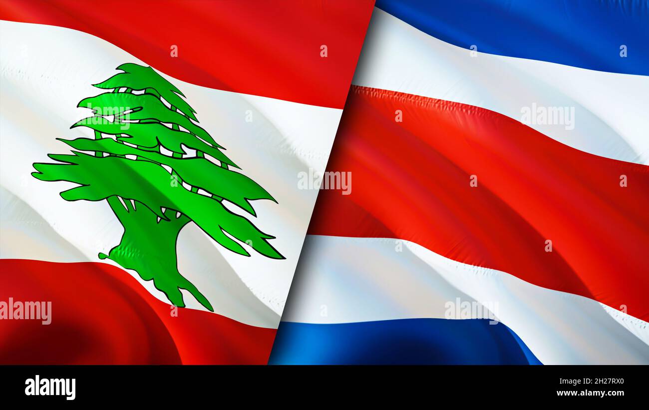 Flagge Libanons und Costa Ricas. 3D-Design mit winkender Flagge ...