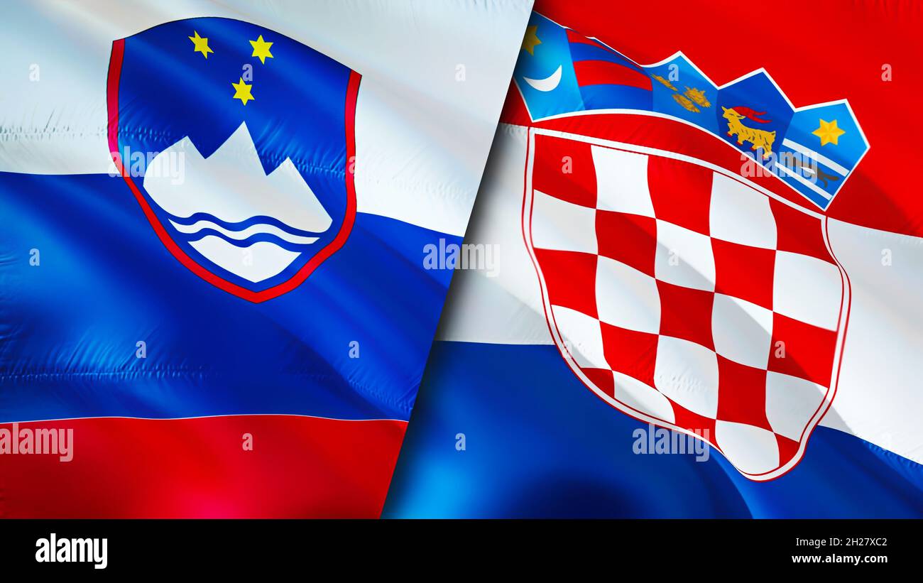 Flagge Sloweniens und Kroatiens. 3D-Design mit winkender Flagge ... Flagge Sloweniens und Kroatiens. 3D-Design mit winkender Flagge ...