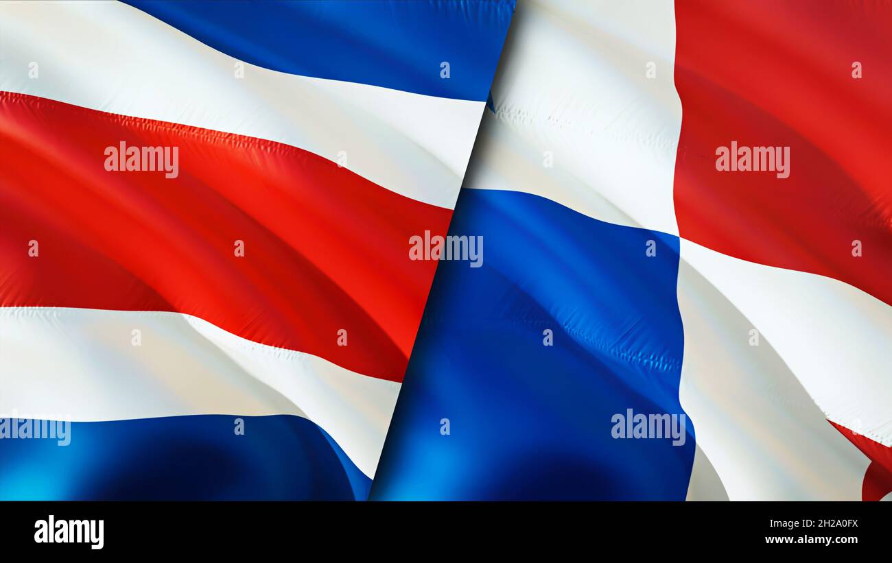 Costa Rica und Panama Flaggen. 3D-Design mit winkender Flagge. Costa ...