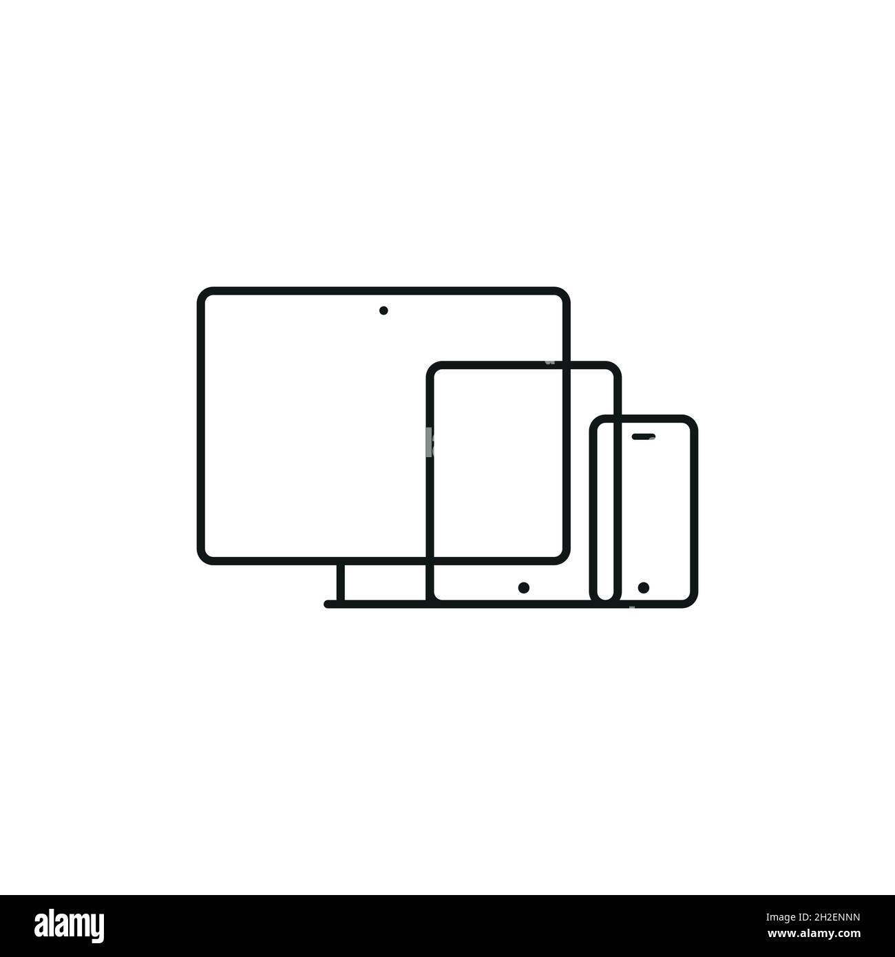 Gerätesymbole: Smartphone, Tablet und Desktop-Computer. Transparente ...
