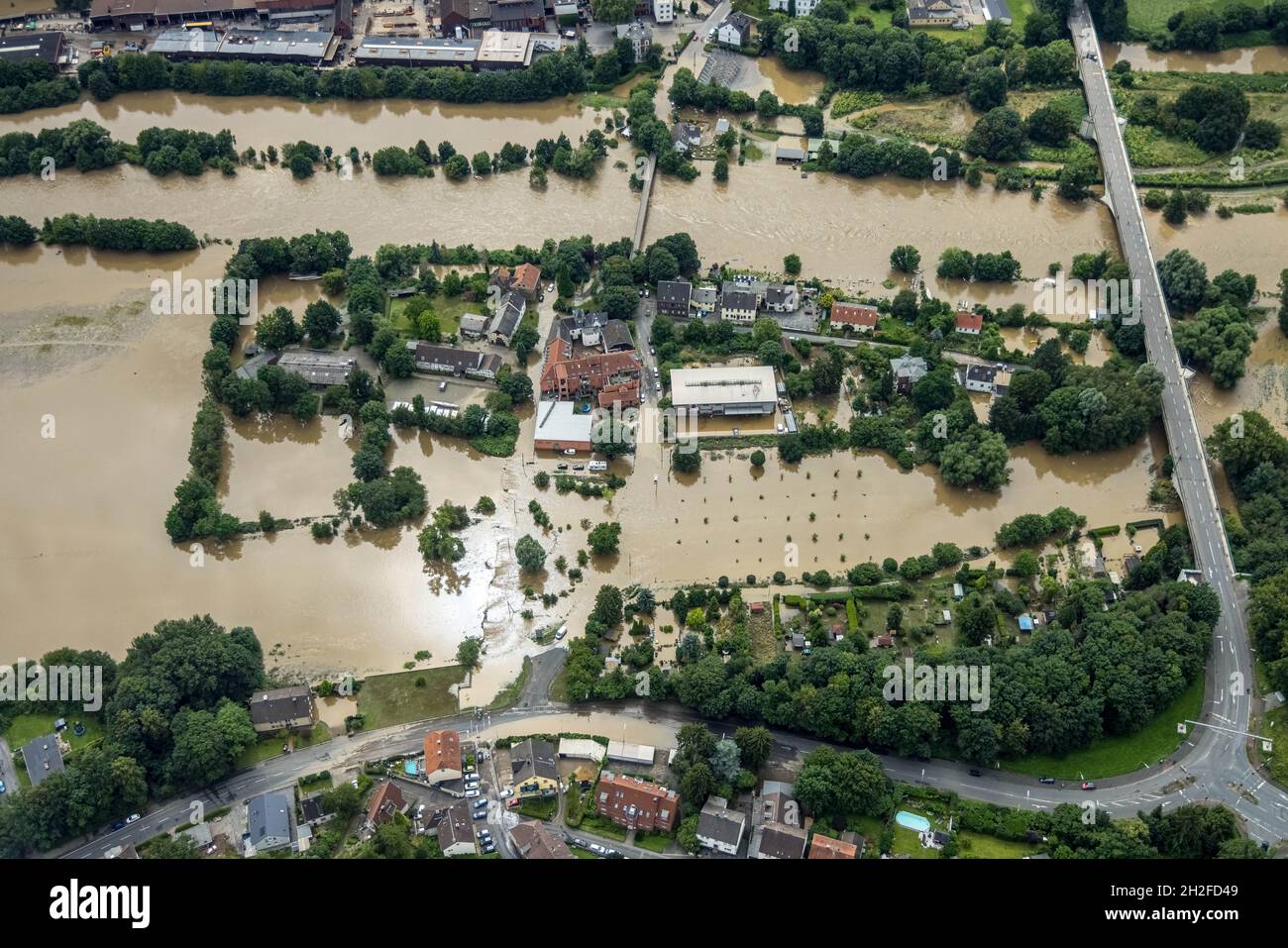 Luftaufnahme, Ruhrflut, Hochwasser, Heven, Witten, Ruhrgebiet ...
