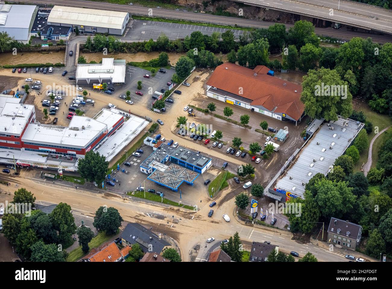 Luftaufnahme, Volme-Flut, Überschwemmung, Eilpe, Hagen, Ruhrgebiet ...