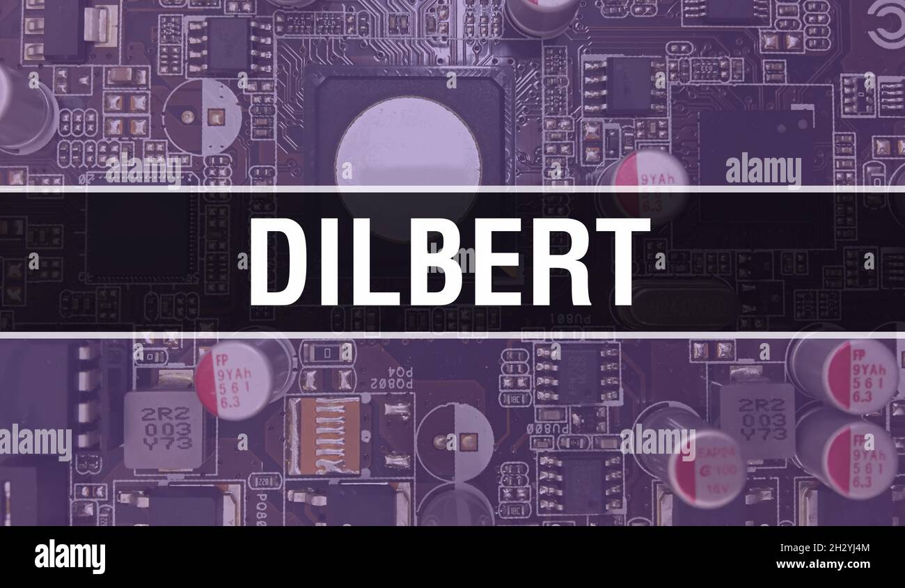 Dilbert-Konzeptdarstellung mit Computerchip in der Leiterplatte ...