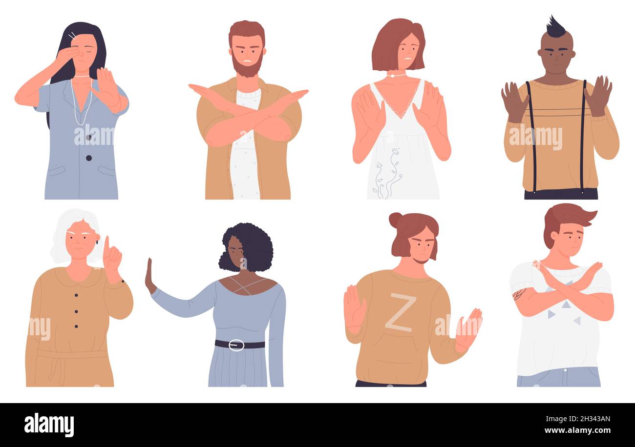 Personen mit Stopphandgesten stellen Vektordarstellung ein. Cartoon ...