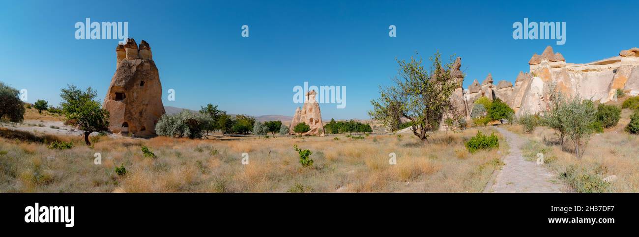 Panoramablick auf Pasabagi in Kappadokien. Feenkamine oder Peri ...