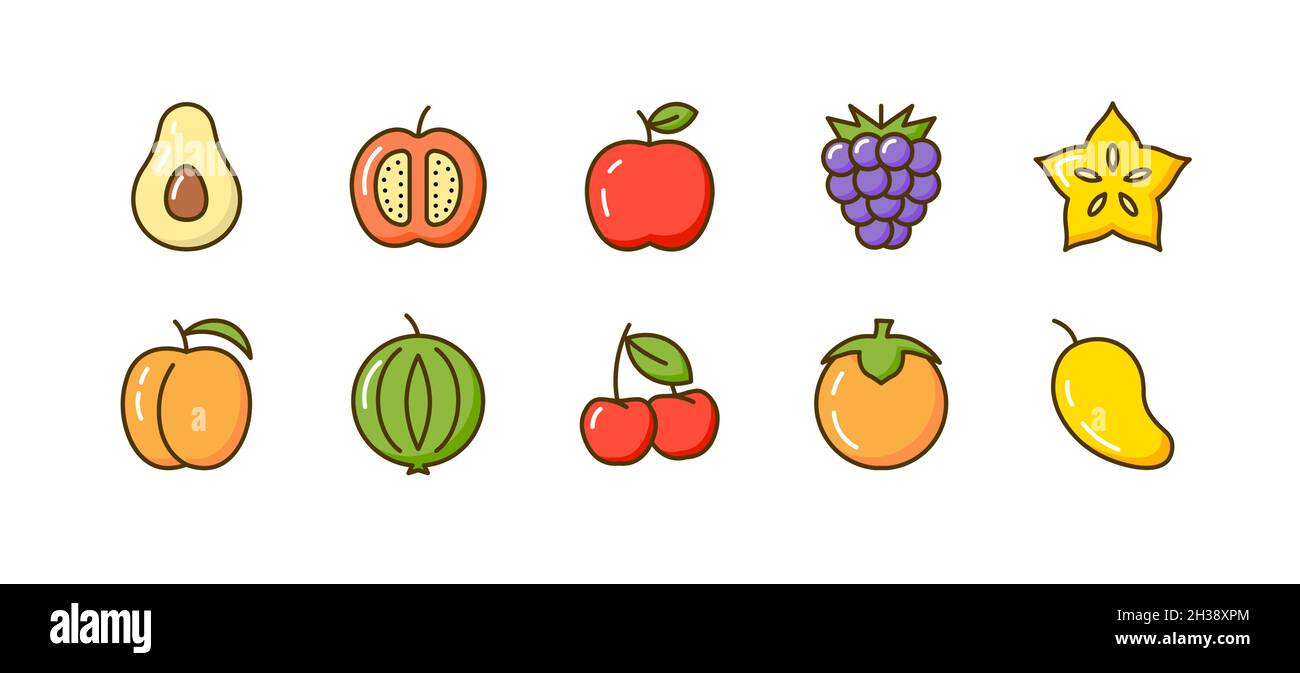 Vektor Obst Icon Set Piktogramm. Kirschpfirsich Avocado Mango ...