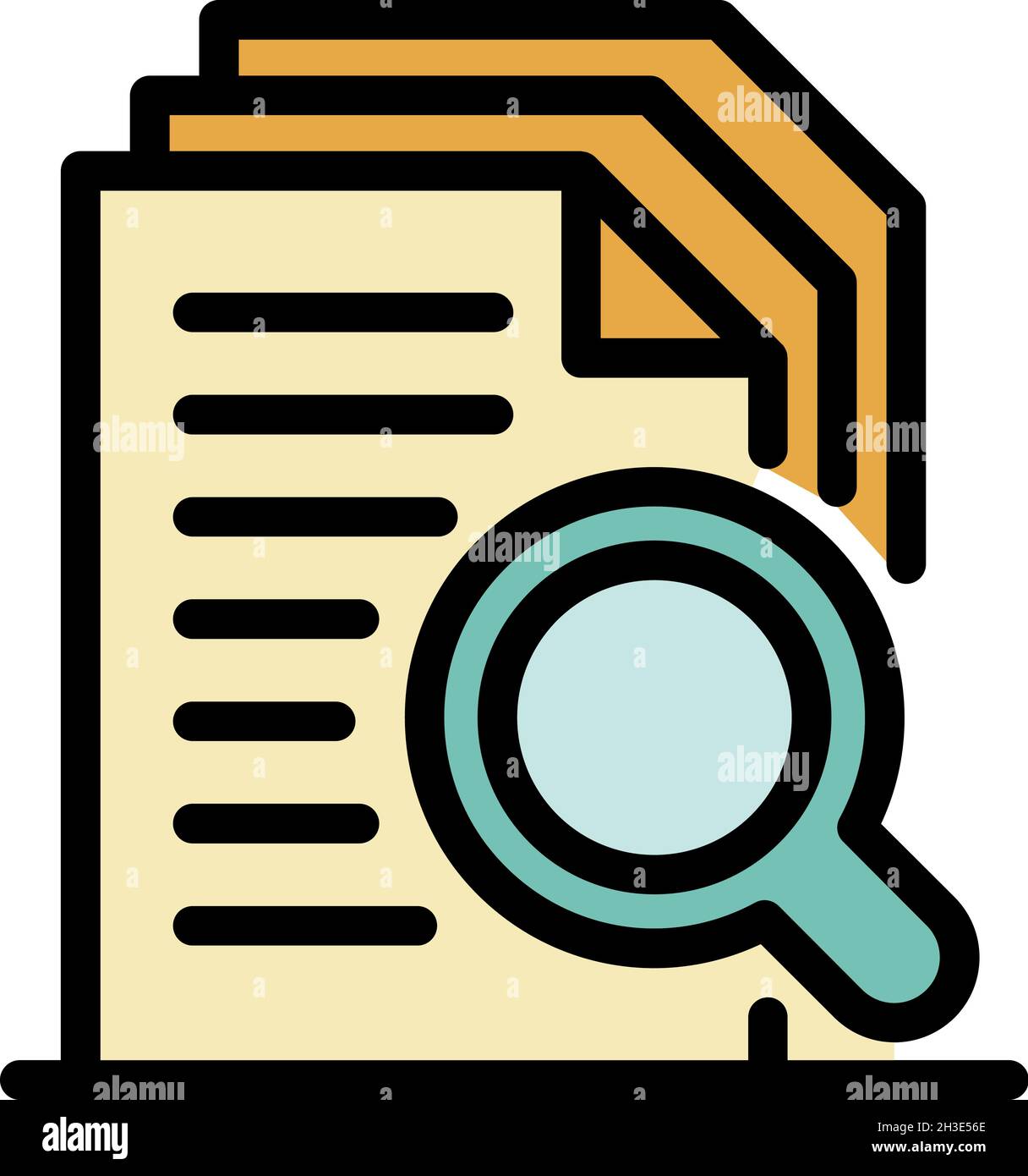 Blatt Papier und Lupensymbol. Umrissbogen und Lupe Vektor-Symbol Farbe ...