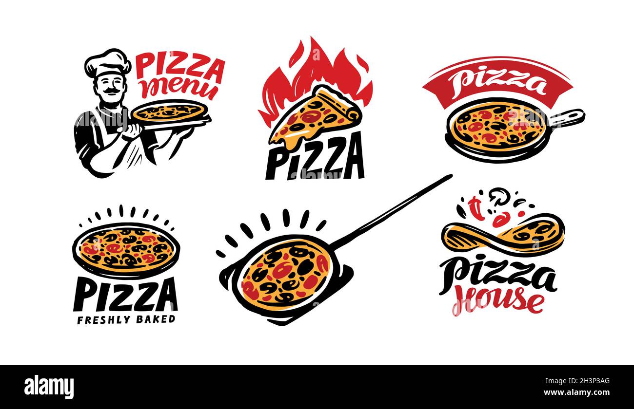 Pizza-Logo-Set. Embleme oder Restaurant-Menü, Pizzeria, Café ...