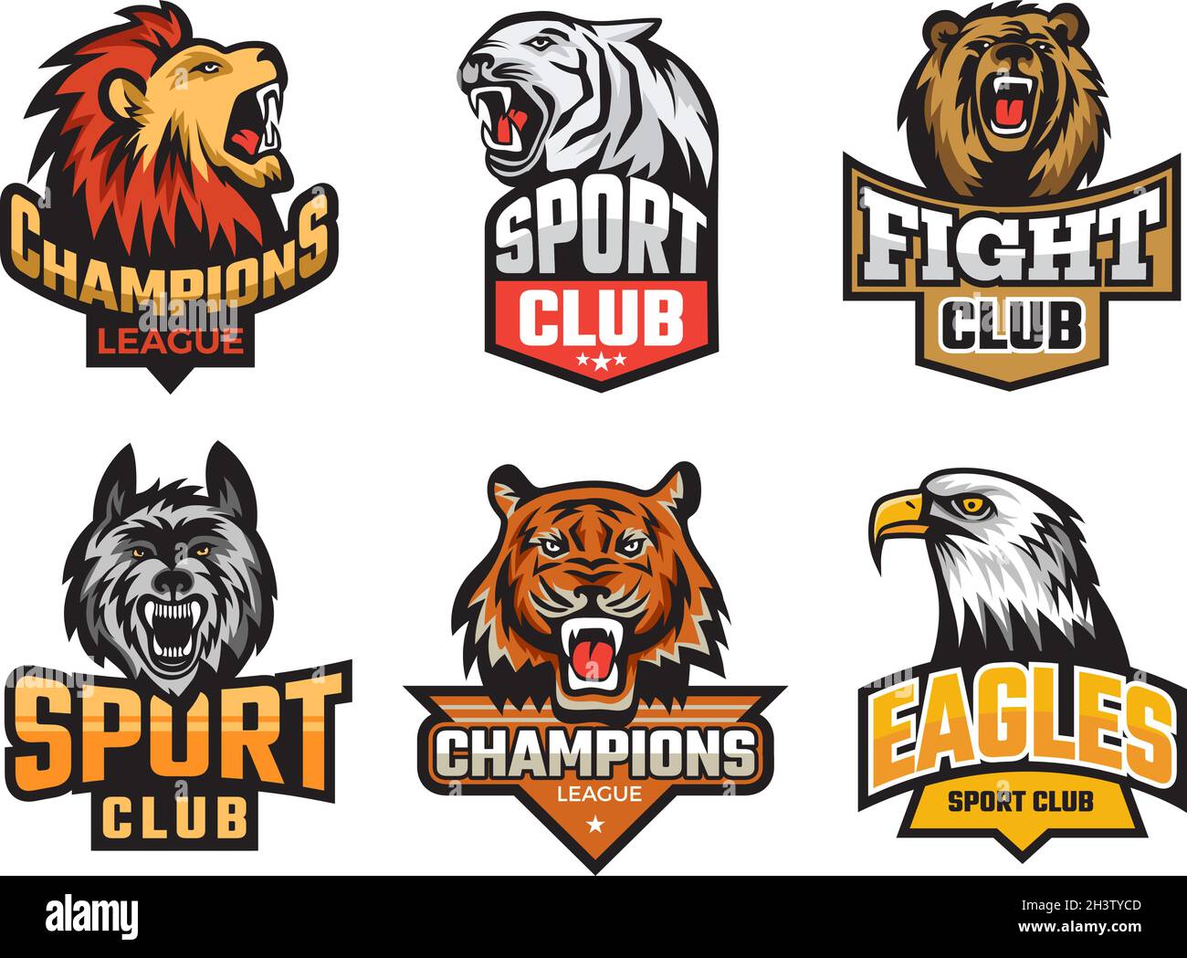 Sport-Emblem-Paket. Wilde Tiere stilisiertes Bild für Logo oder Team ...