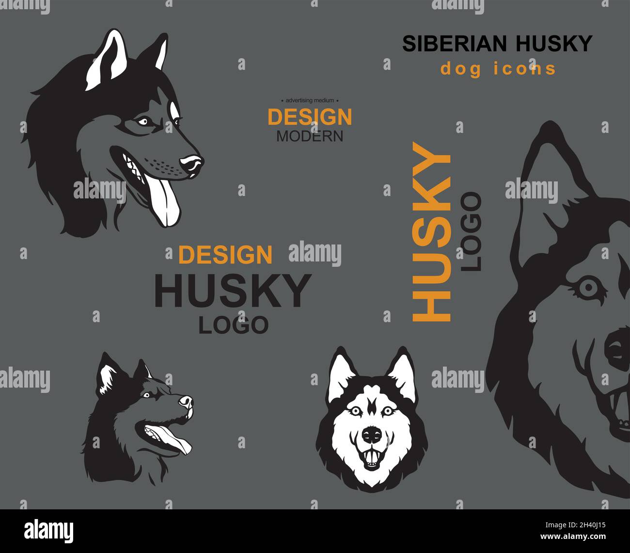 Satz von Hunderasse Symbole - Vektor-Illustration. Sibirische Husky Dog ...