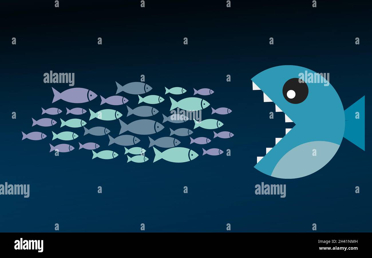 Große Fische essen viele kleine Stockfotografie - Alamy