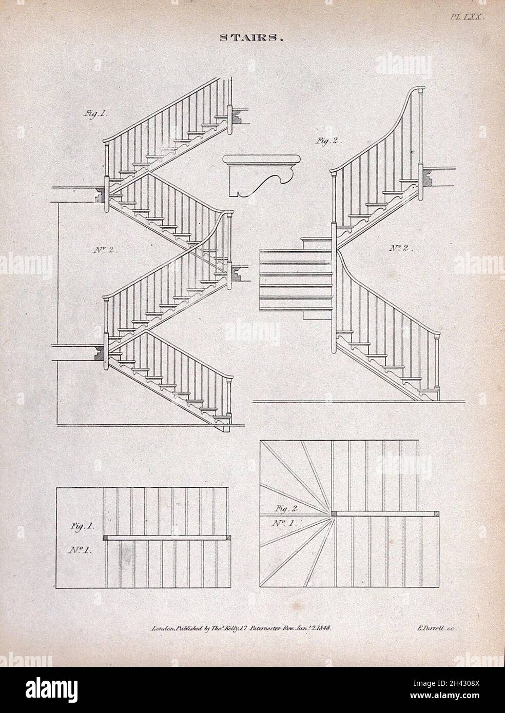 Gebäude: Zwei Grundrisse, die das Layout der Balken und Details (unten ...
