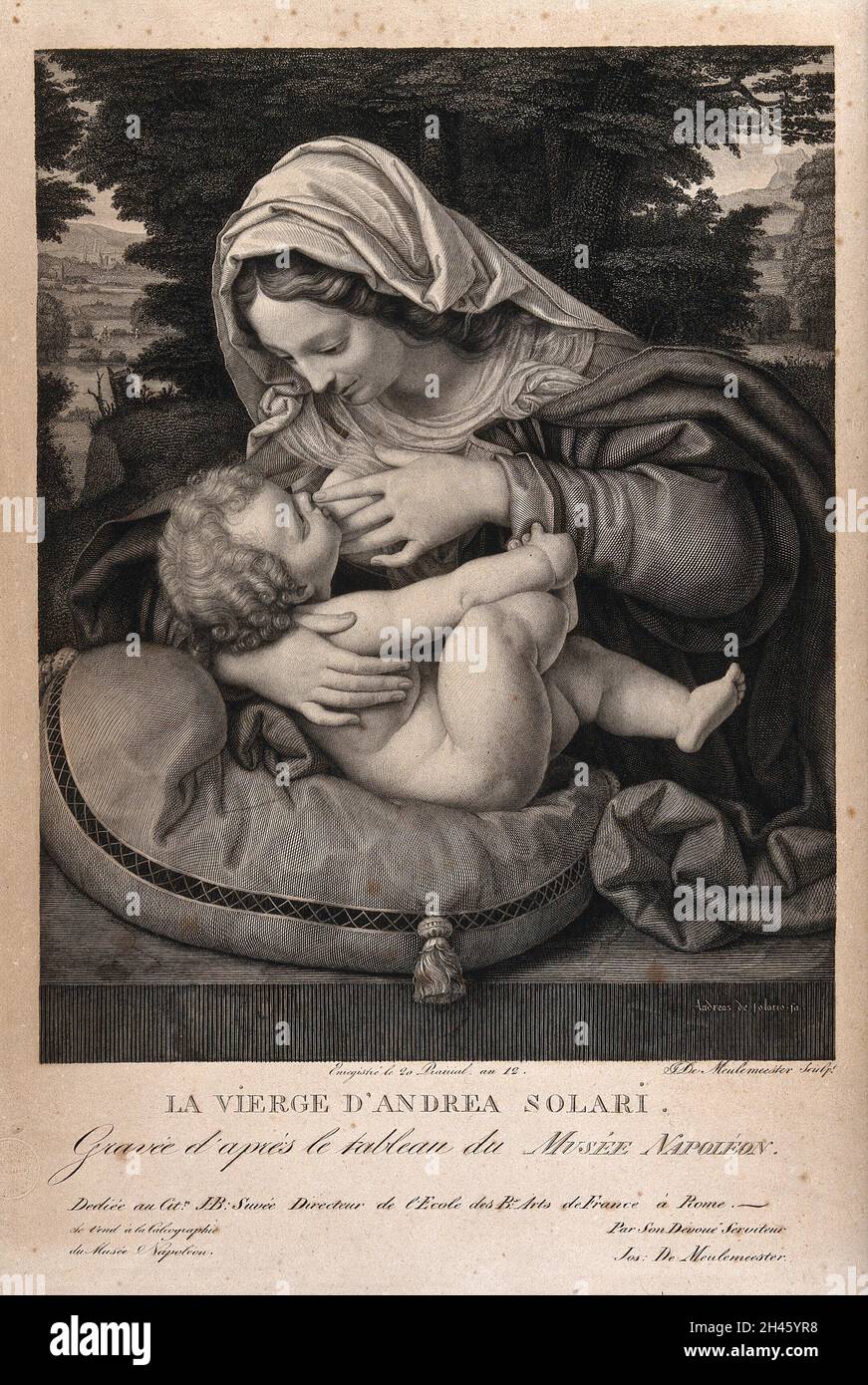 Heilige Maria (die selige Jungfrau) mit dem Christkind. Stich von J. de ...