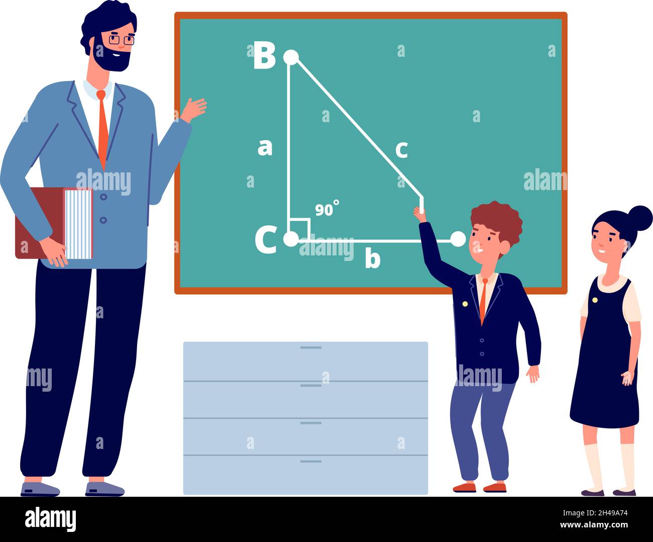 Kinder lernen in der Schule. Kinder Unterricht mit Lehrer, Cartoon ...