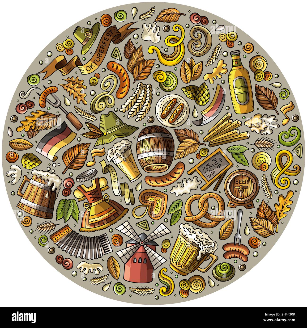 Bunte Vektor Hand gezeichnet Satz von Bier fest Cartoon Doodle Objekte ...