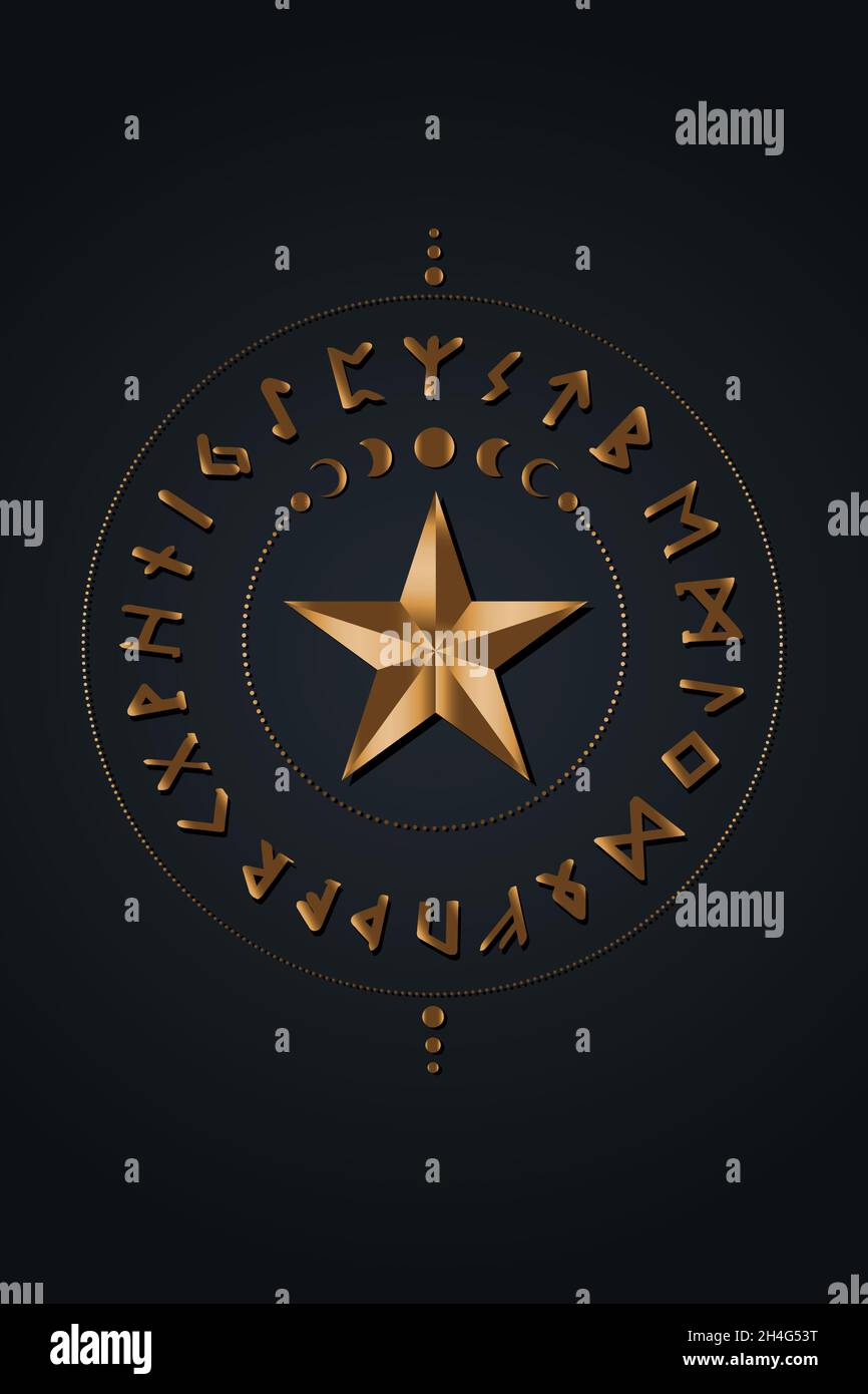 Set aus alten nordischen Runen Kreisen. Runen-Alphabet-Rad, Futhark ...