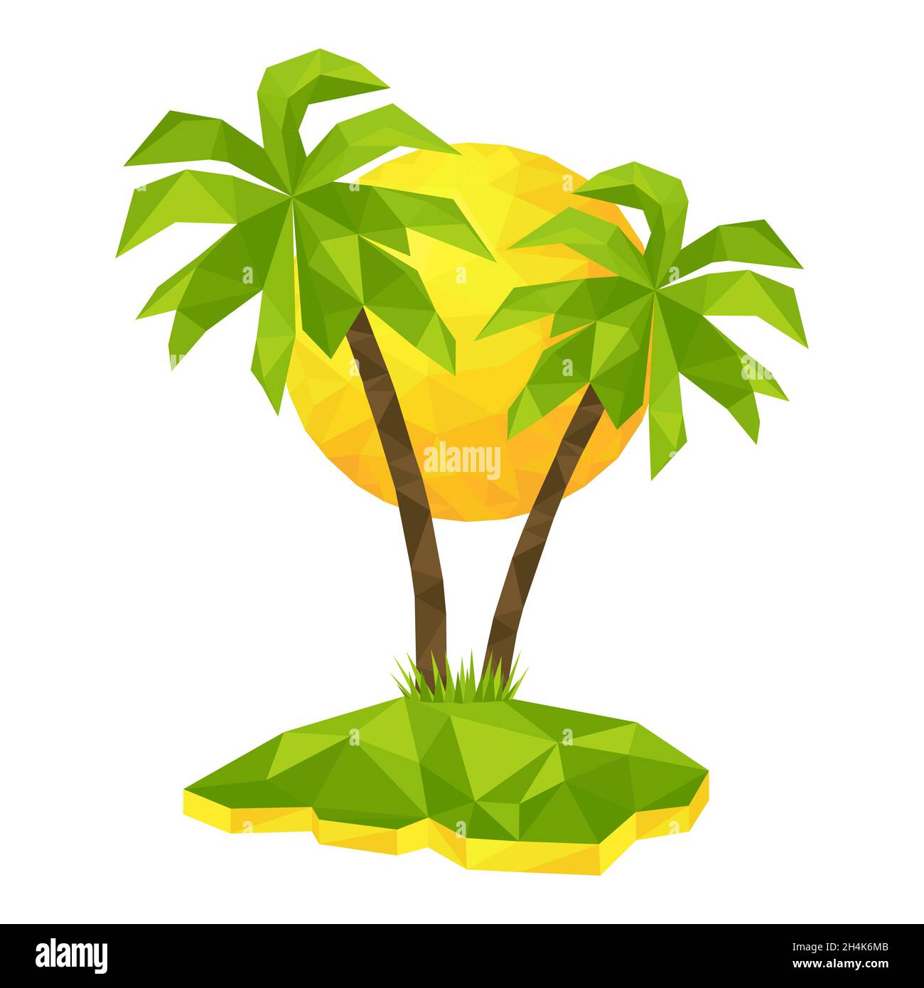 Tropische Insel mit zwei Palmen und Sonne, Konzeptplakat für Urlaub und ...