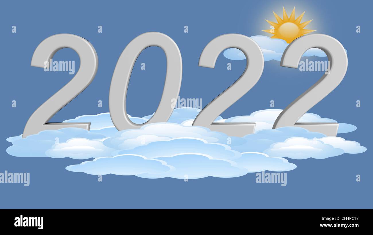 3d-Illustration. Neujahr 2022. Neujahr, 2022 in Zahlen, um die Ankunft ...