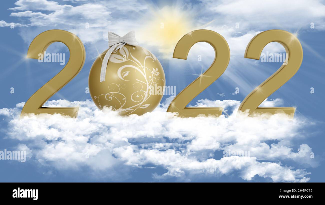 3d-Illustration. Neujahr 2022. Neujahr, 2022 in Zahlen, um die Ankunft ...