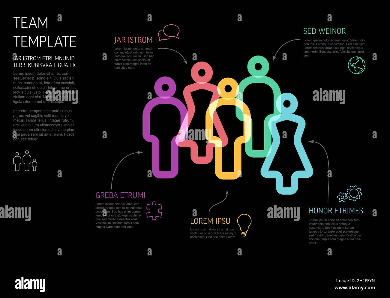 Multifunktionale Infografik-Vorlage für das Team mit dicken Linien für ...