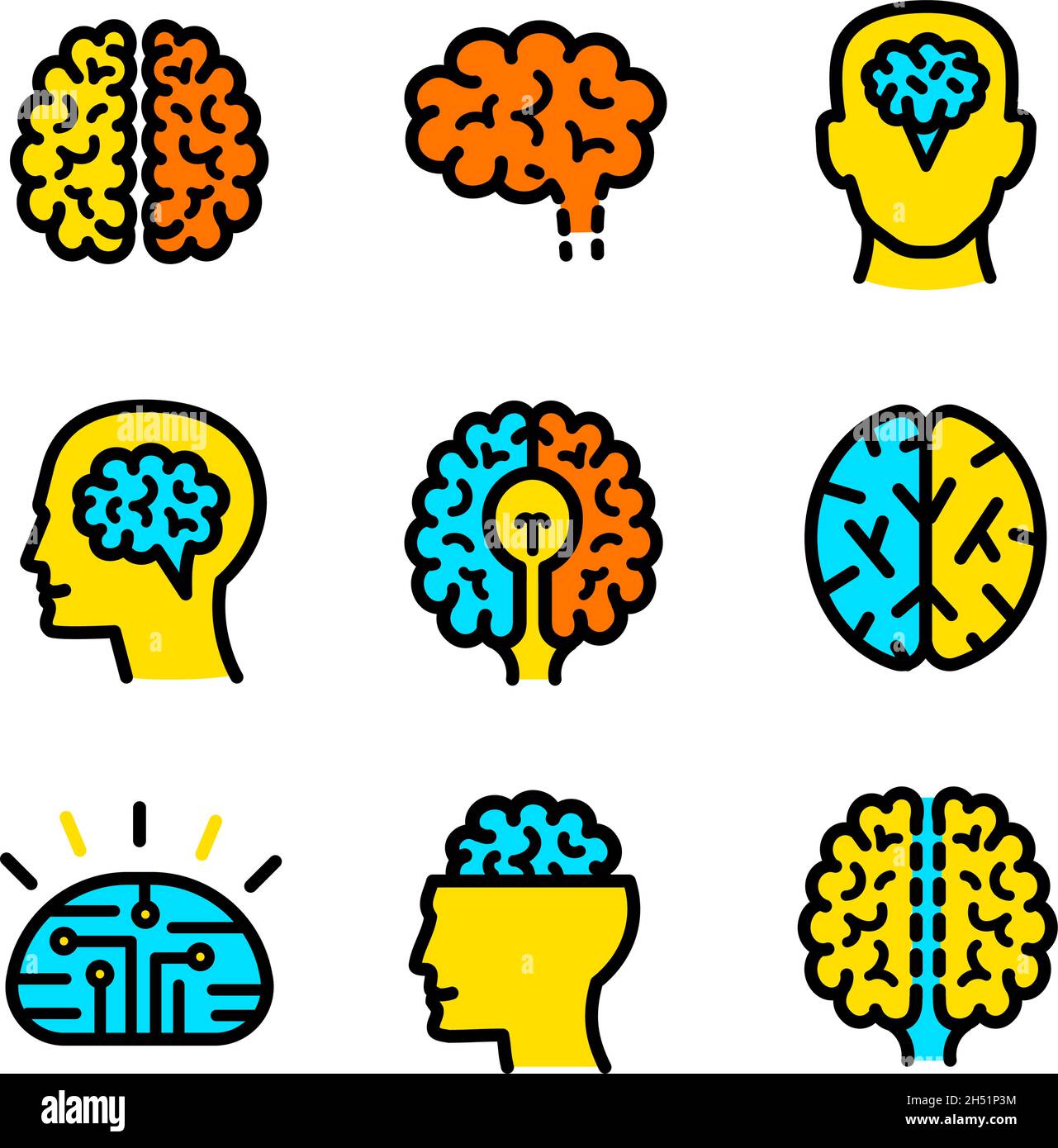 Neurologie Gehirn Symbol Vektor gesetzt. Farbsatz von Hirn-Vektor ...