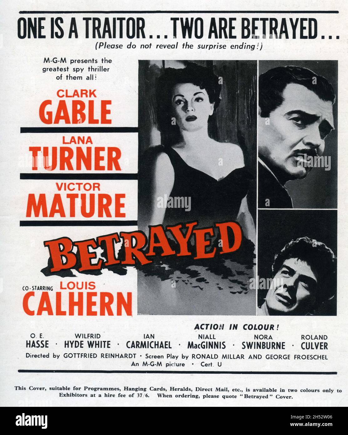 CLARK GABLE LANA TURNER und VICTOR REIFEN in VERRATEN 1954 Regisseur ...