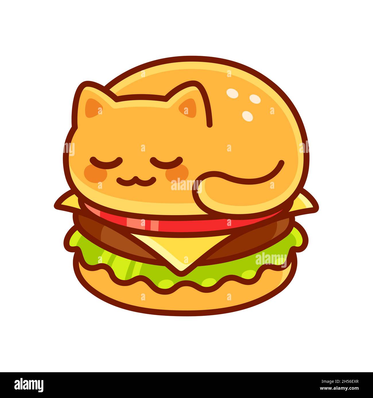 Nette Katze Burger Cartoon, lustige kawaii Cheeseburger Zeichnung mit ...