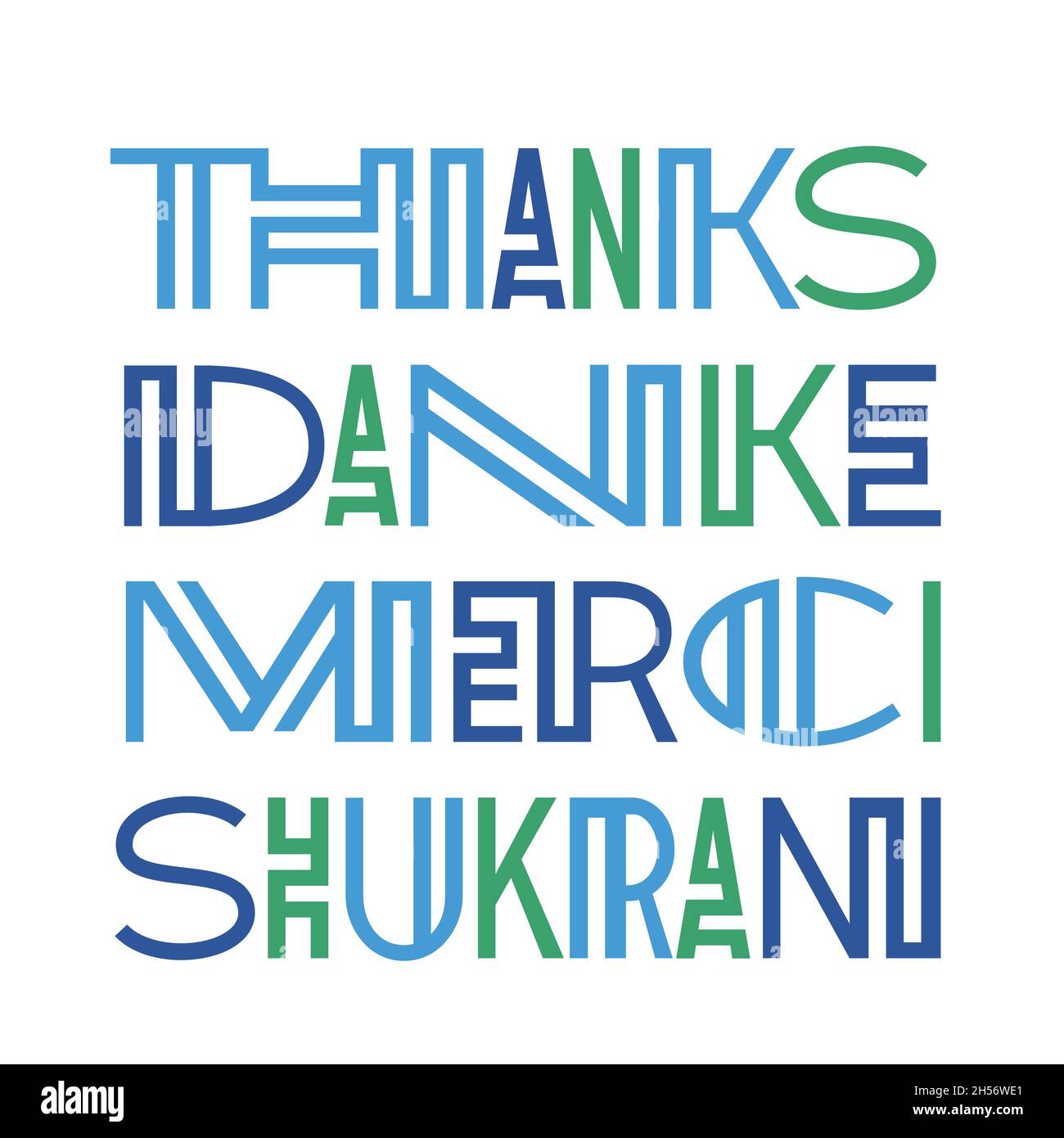 Moderner, farbenfroher Schriftzug Danke Merci Shukran Stock ...